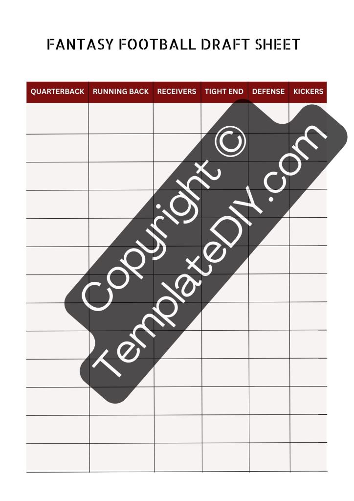 Blank Fantasy Football Draft Sheet Template PDF, Word