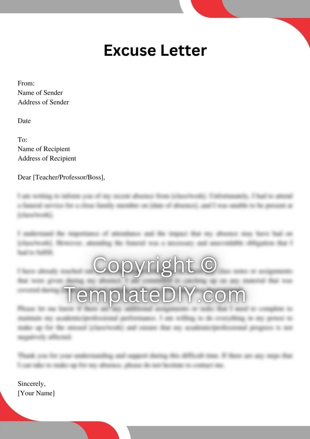 Funeral Excuse Letter Sample with Examples [Word]