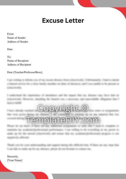 Funeral Excuse Letter Sample with Examples [Word]