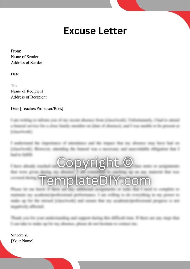 Funeral Excuse Letter Sample with Examples [Word]