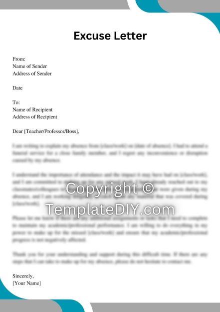 Funeral Excuse Letter Sample with Examples [Word]