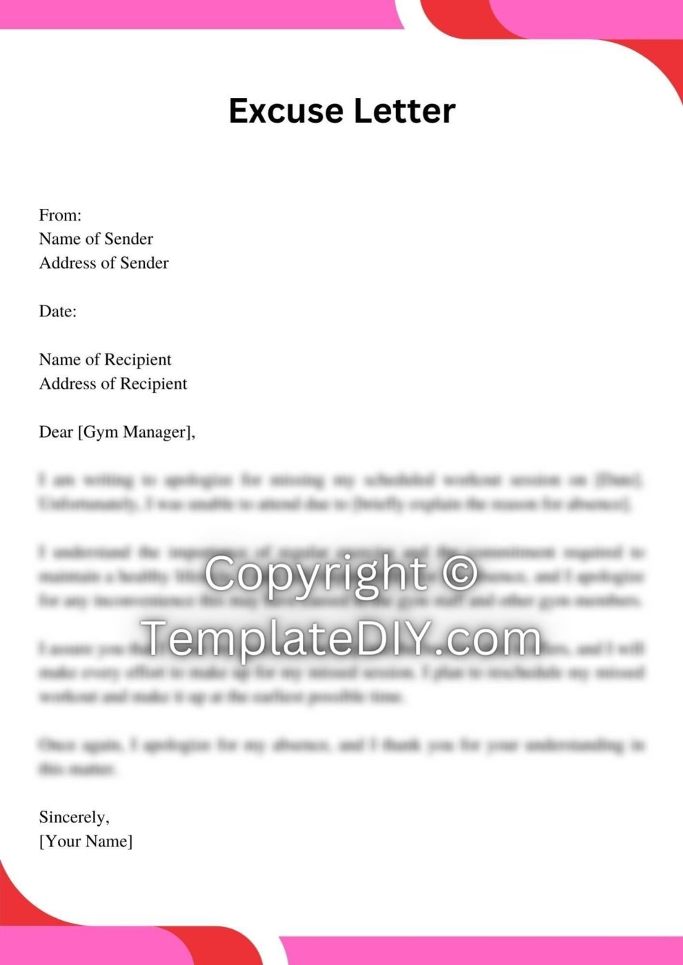 Gym Excuse Letter Sample Template with Examples [Word]