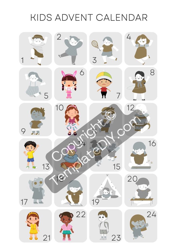 Kids Advent Calendar Printable Template in PDF, Word