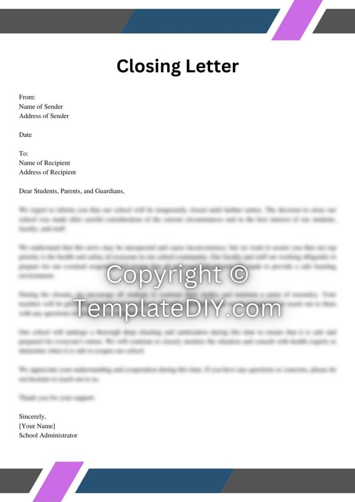 School Closing Announcement Letter Template (PDF & Word)