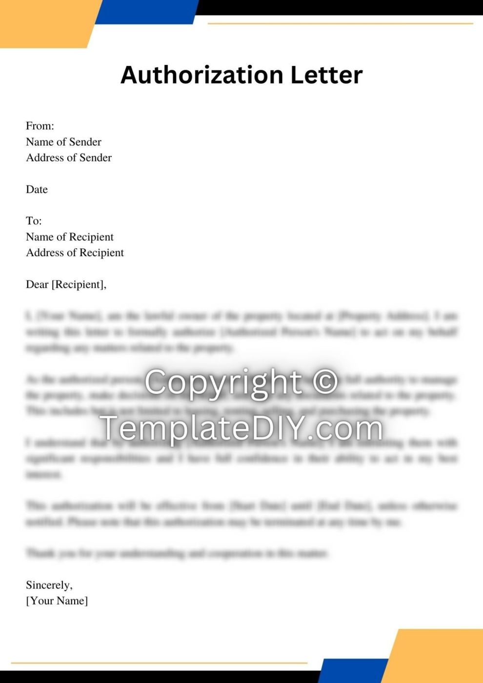 Official Letter of Authorization from Property Owner | Word Format
