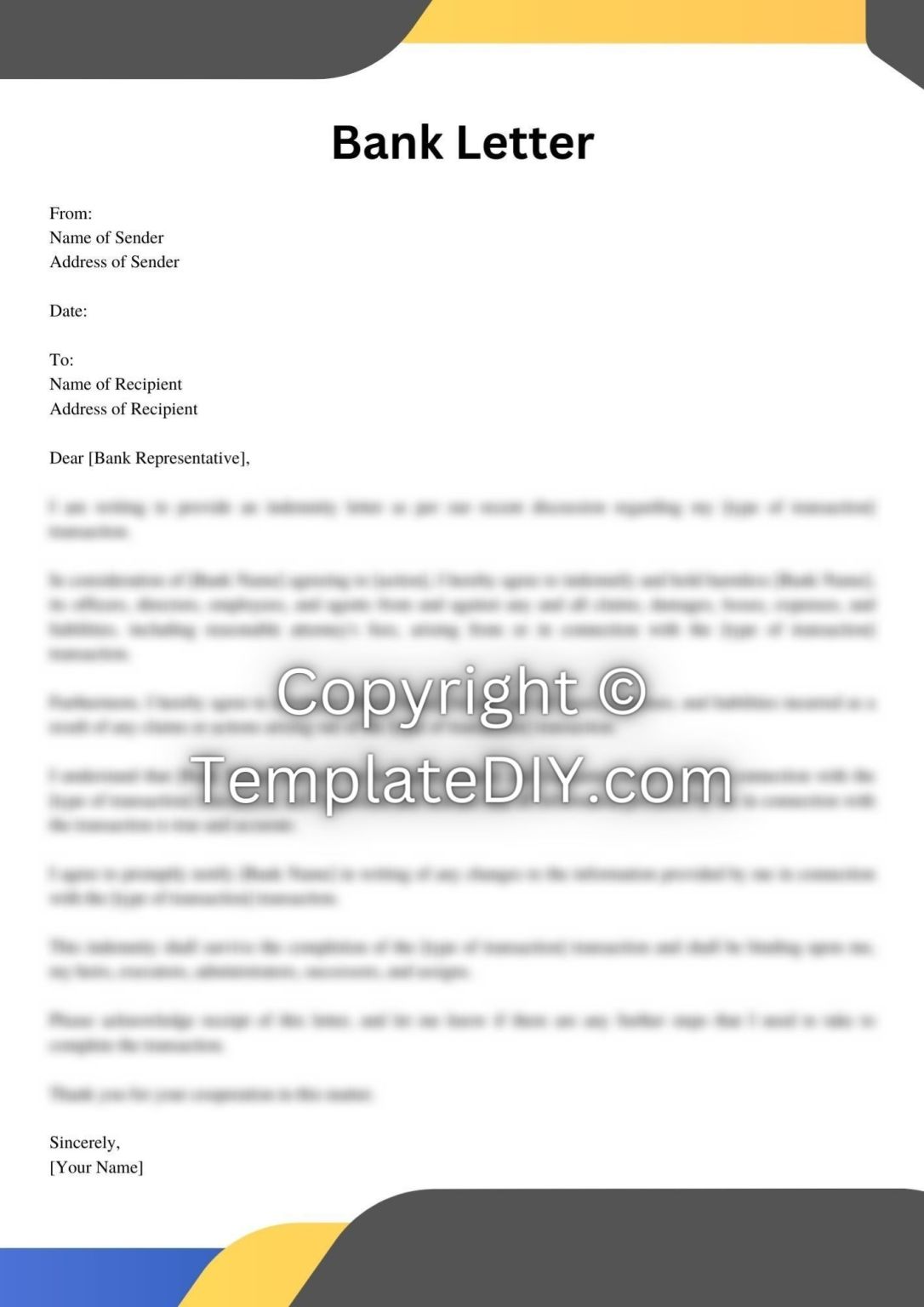 Letter of Indemnity for Bank Sample with Examples [Word]