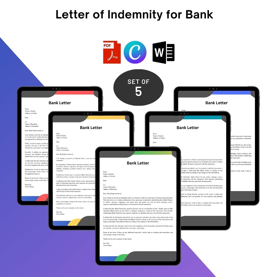 Letter of Indemnity for Bank Sample with Examples [Word]