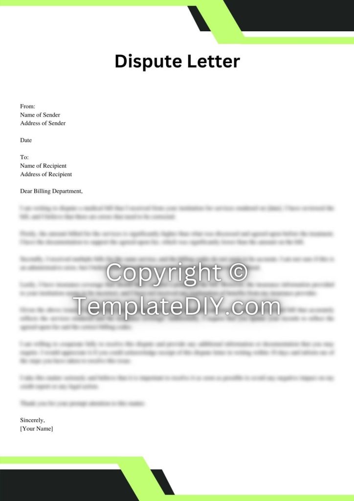 Medical Bill Dispute Letter Template | Editable PDF & Word