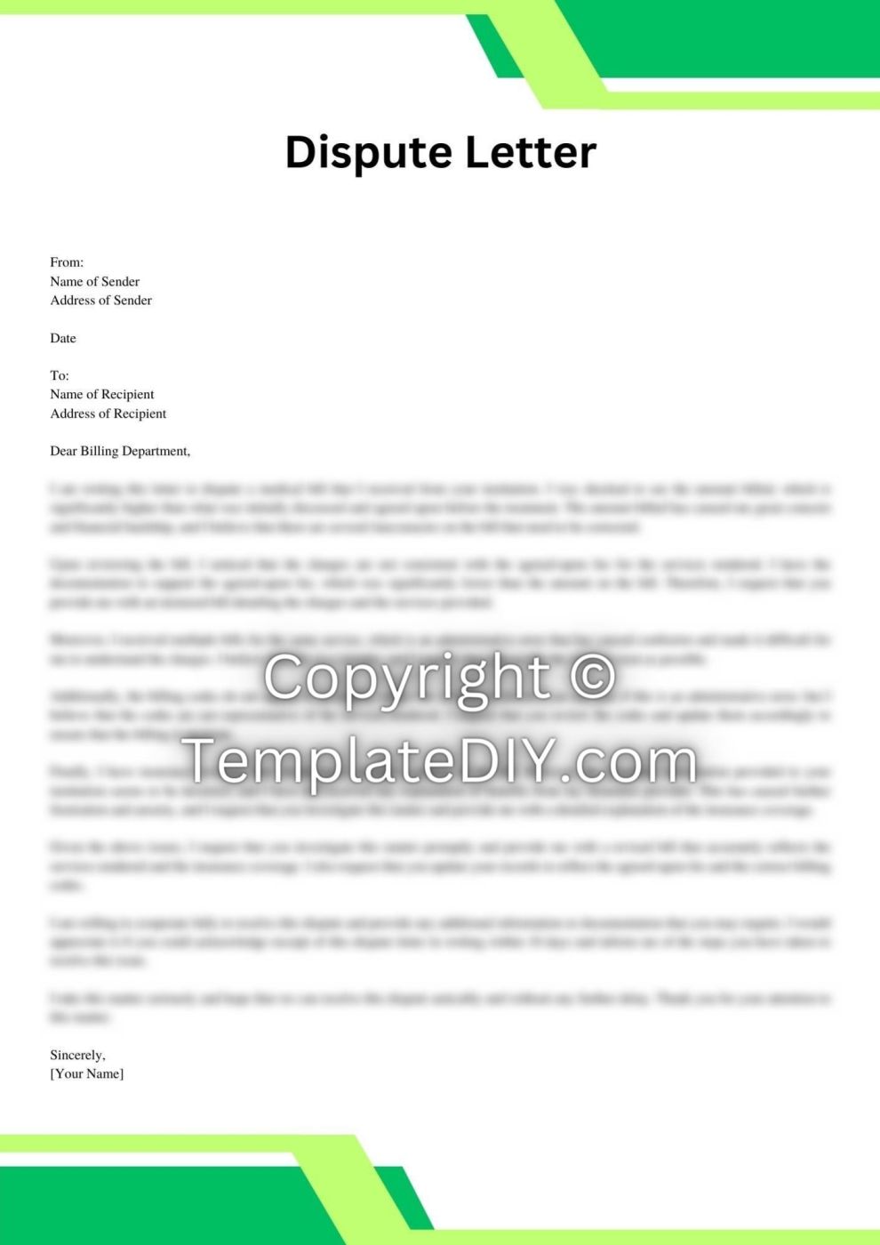 Medical Bill Dispute Letter Template | Editable PDF & Word