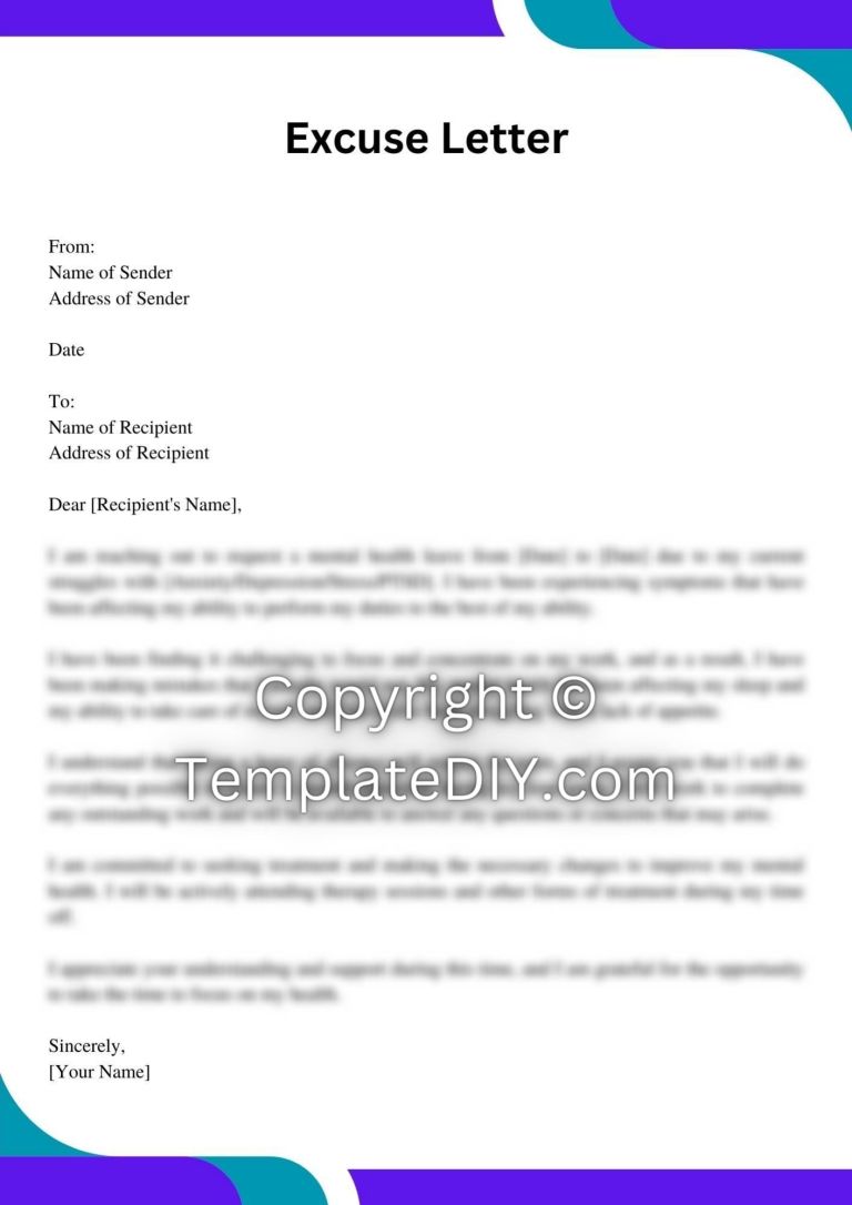 Mental Health Excuse Letter Sample with Examples [Word]