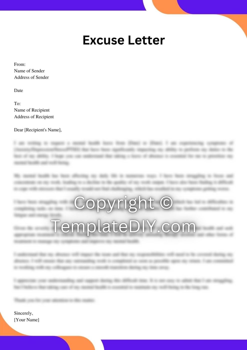 Mental Health Excuse Letter Sample with Examples [Word]
