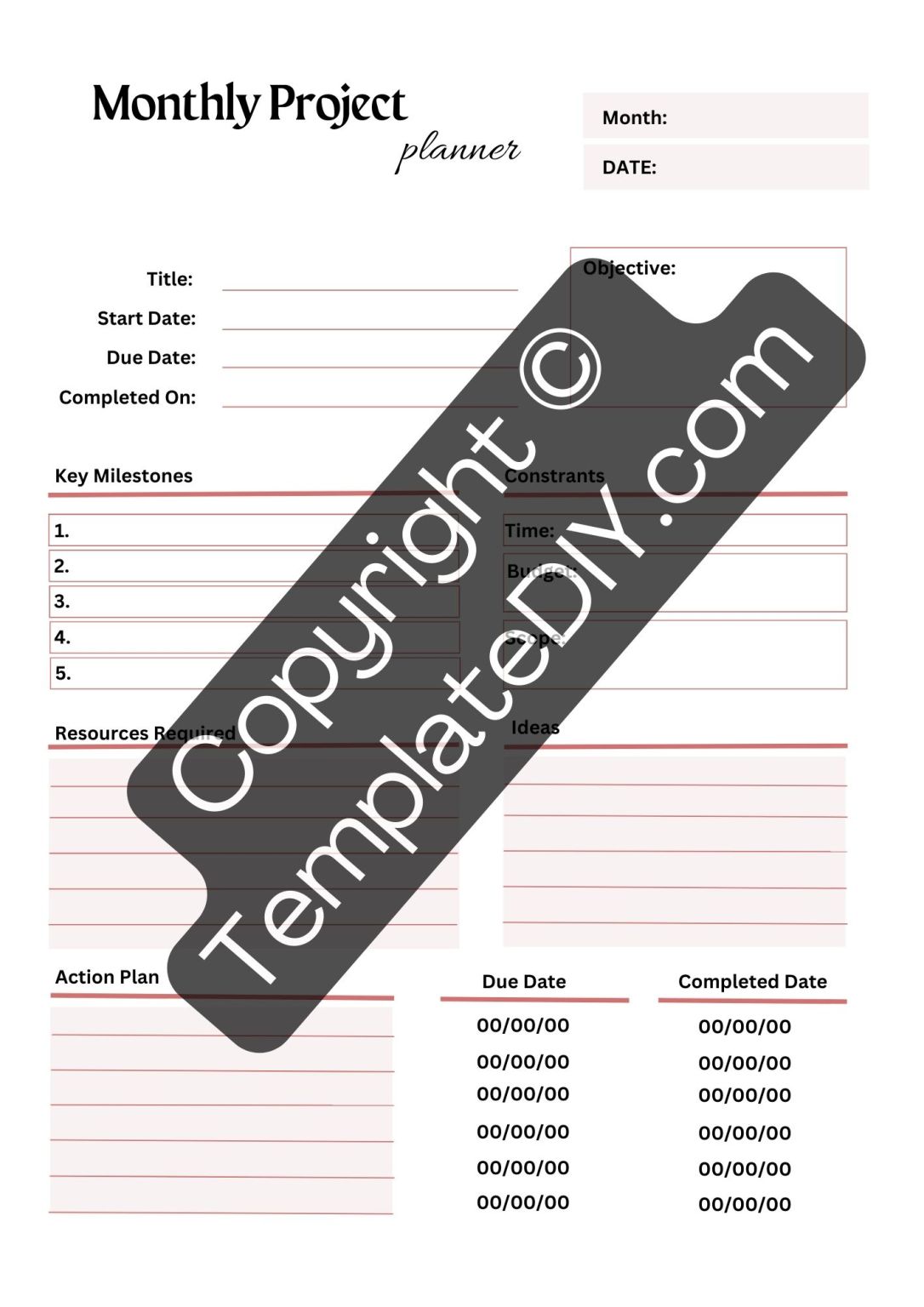 Monthly Project Planner Template PDF, Word, Excel