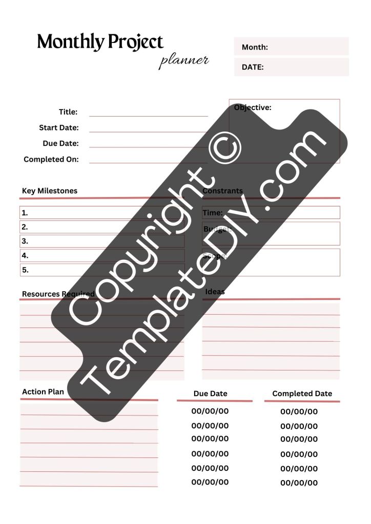 Monthly Project Planner Template PDF, Word, Excel