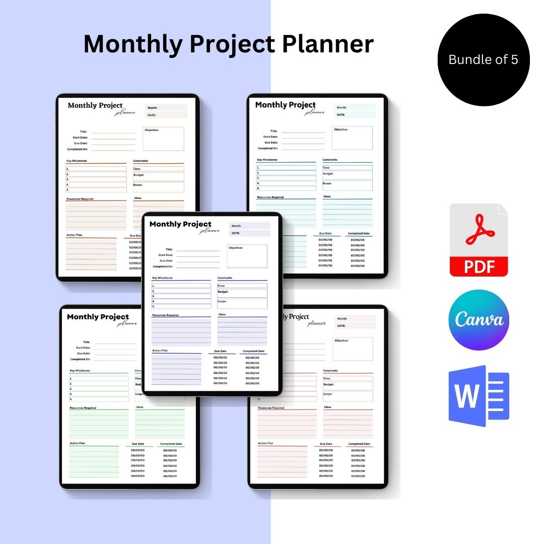 Monthly Project Planner Template PDF, Word, Excel