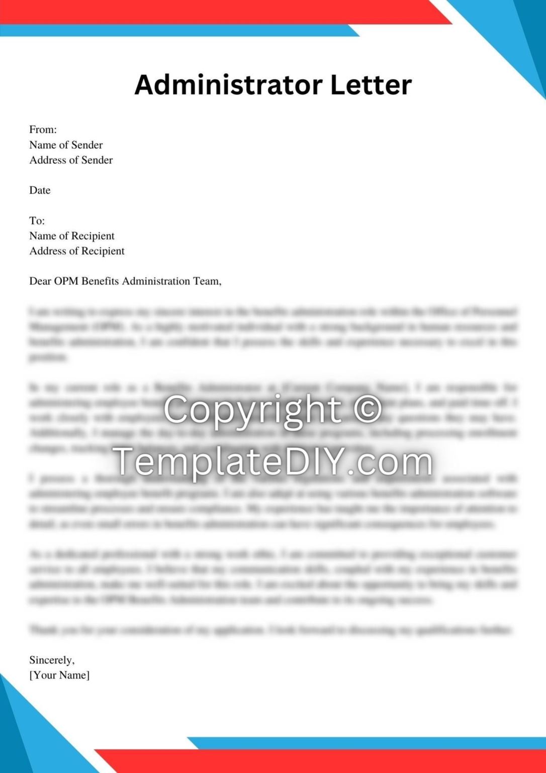 OPM Benefits Administration Letter Sample Template [Word]