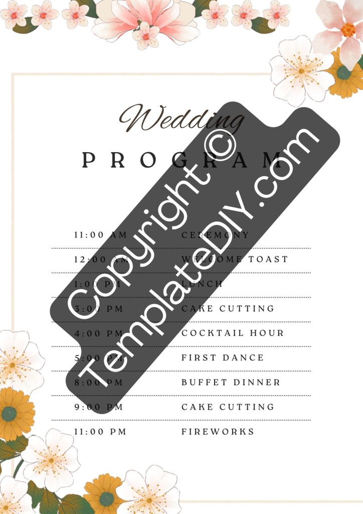 One Page Wedding Program Template Printable Template PDF