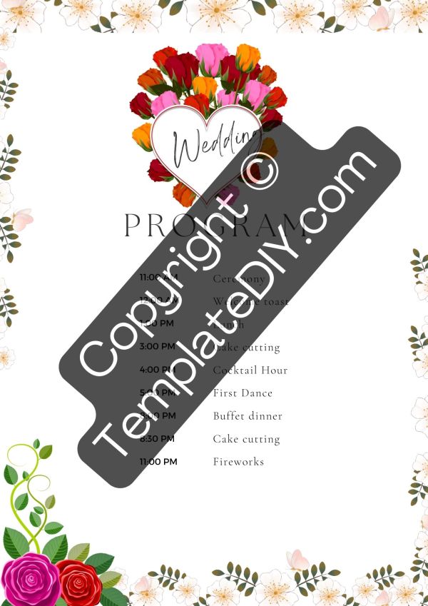 One Page Wedding Program Template Printable Template PDF