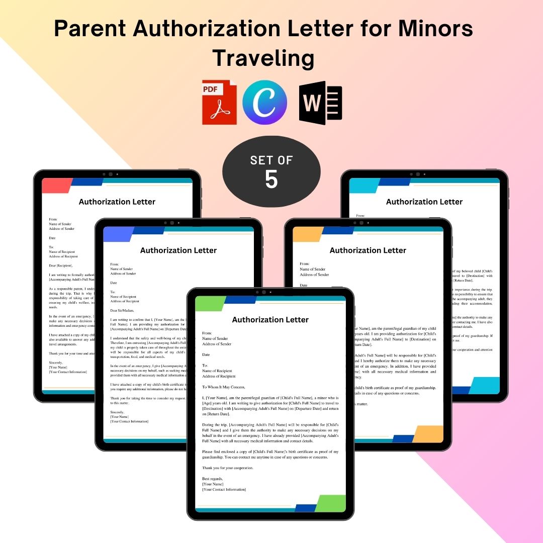 Parent Authorization Letter for Minors Traveling Sample