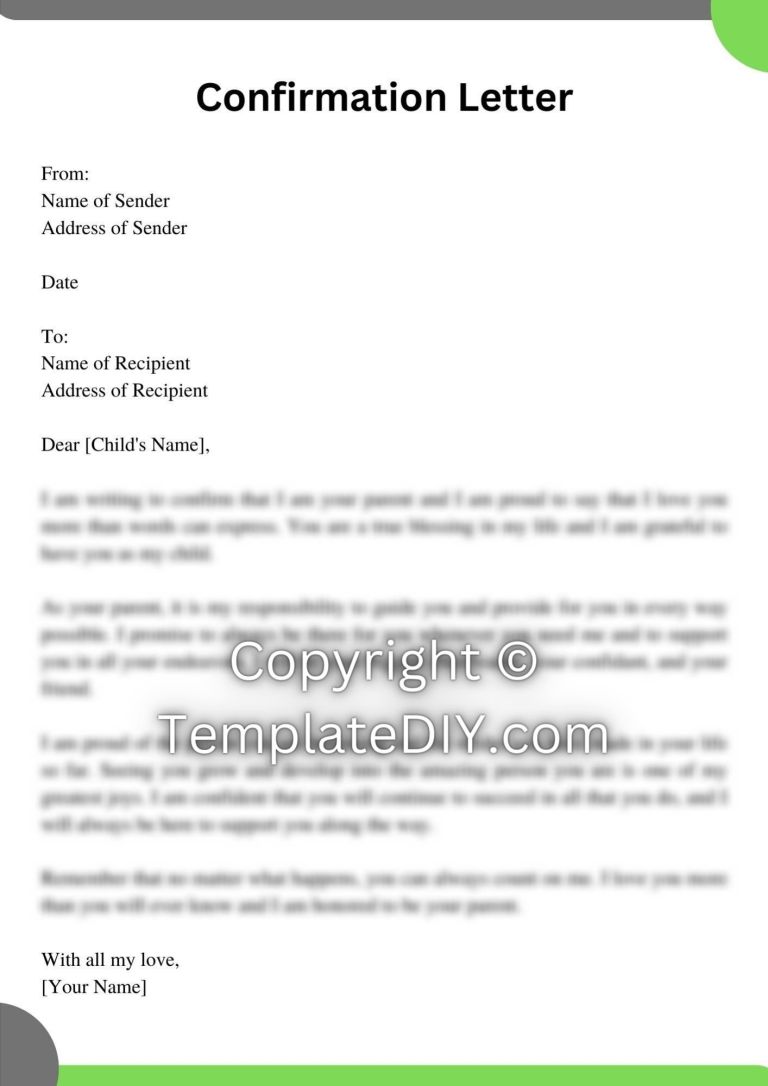 Printable Parent Confirmation Letter to Child | Word Format