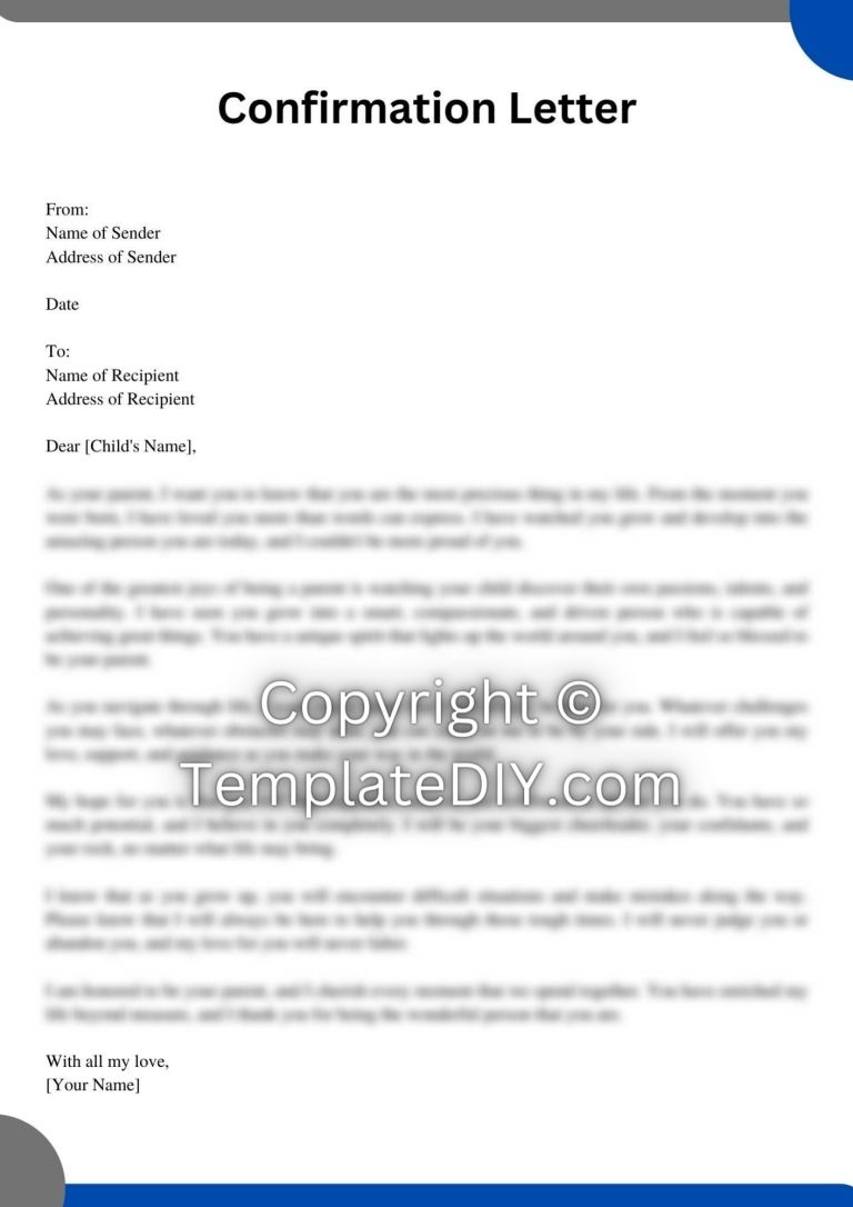 Printable Parent Confirmation Letter to Child | Word Format