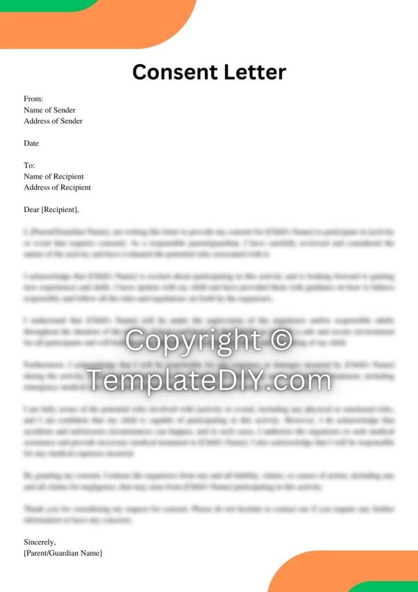 Parent Consent Letter Sample with Examples [Word Editable]