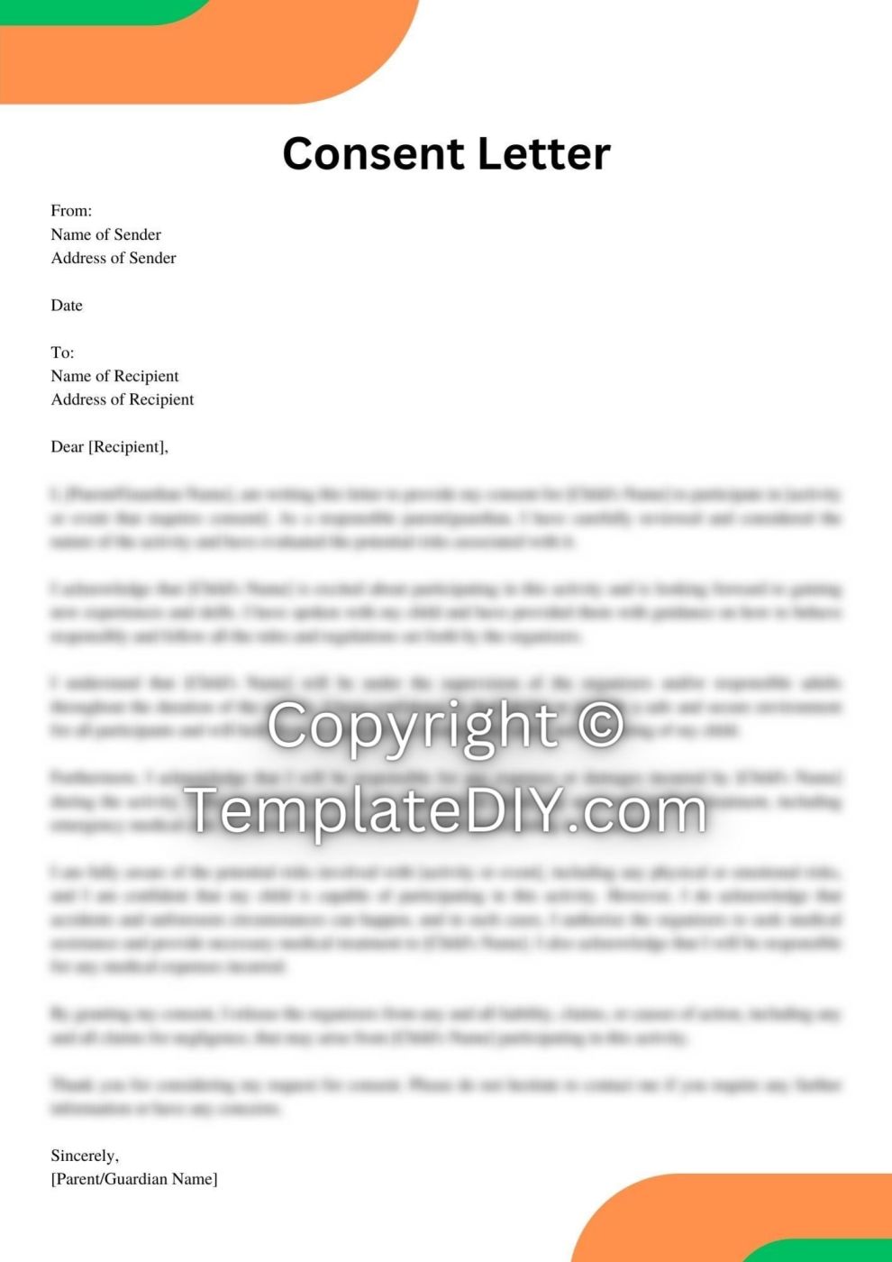 Parent Consent Letter Sample with Examples [Word Editable]