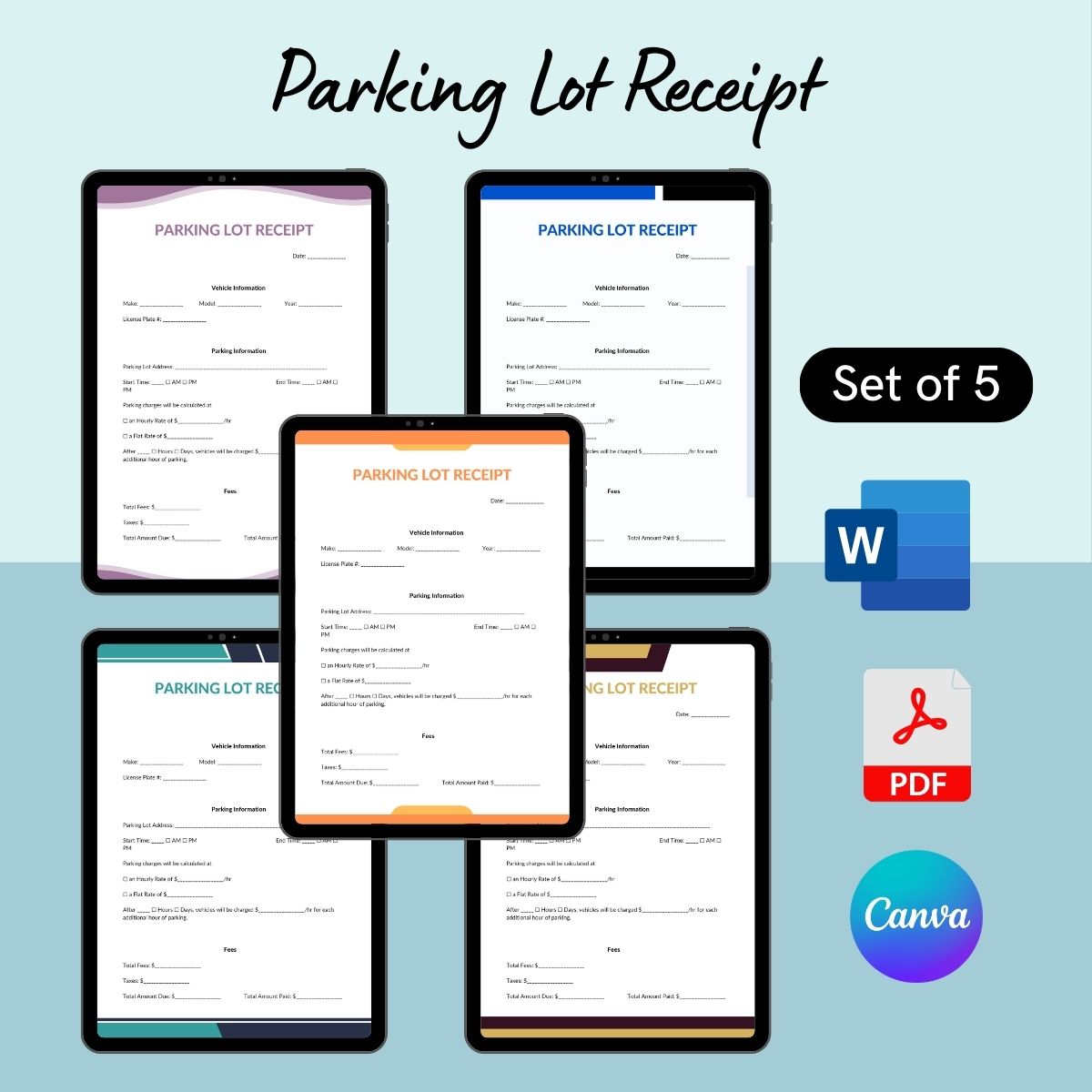 Parking Lot Receipt Template Printable PDF, Word, Excel