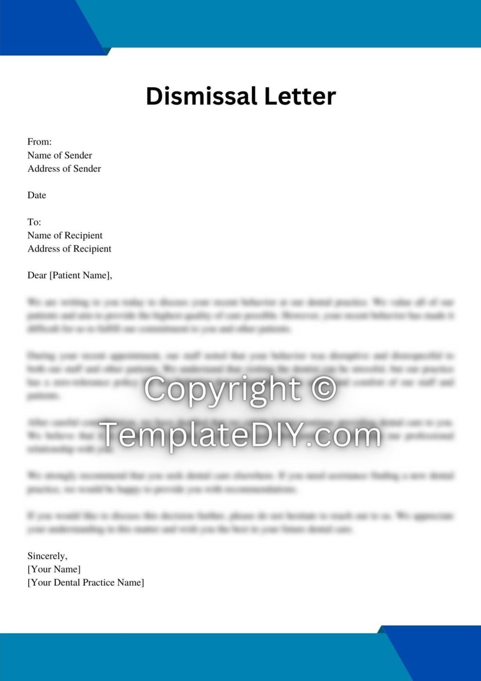 Patient Dismissal Letter for Behavior Sample with Examples