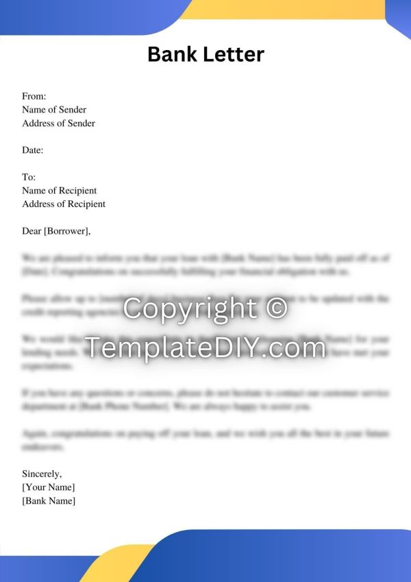 Payoff Letter from Bank Sample with Examples [Word]