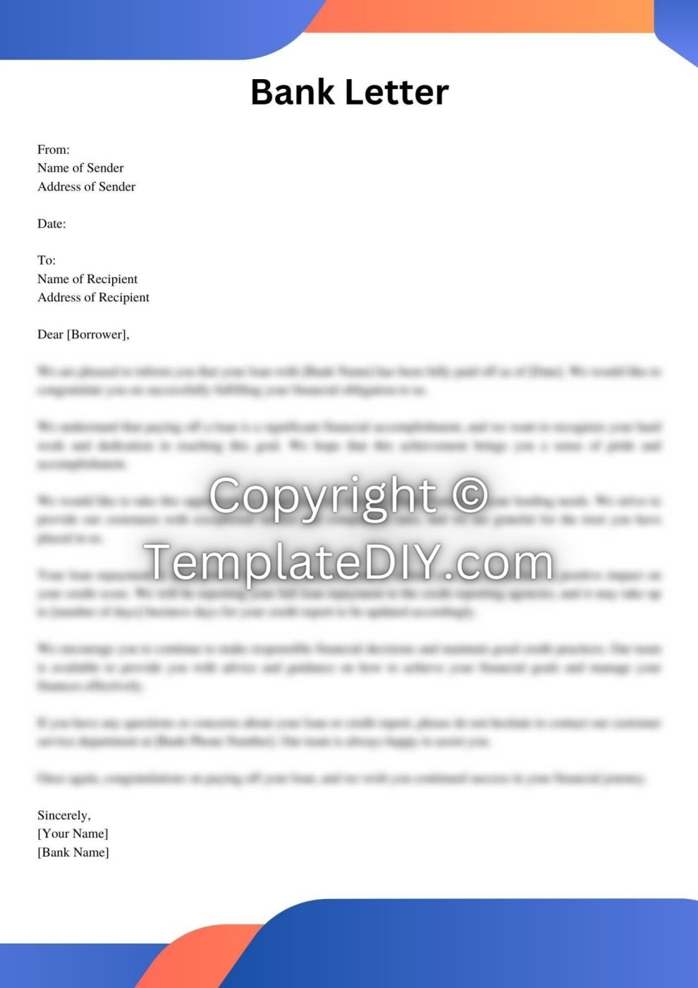 Payoff Letter from Bank Sample with Examples [Word]