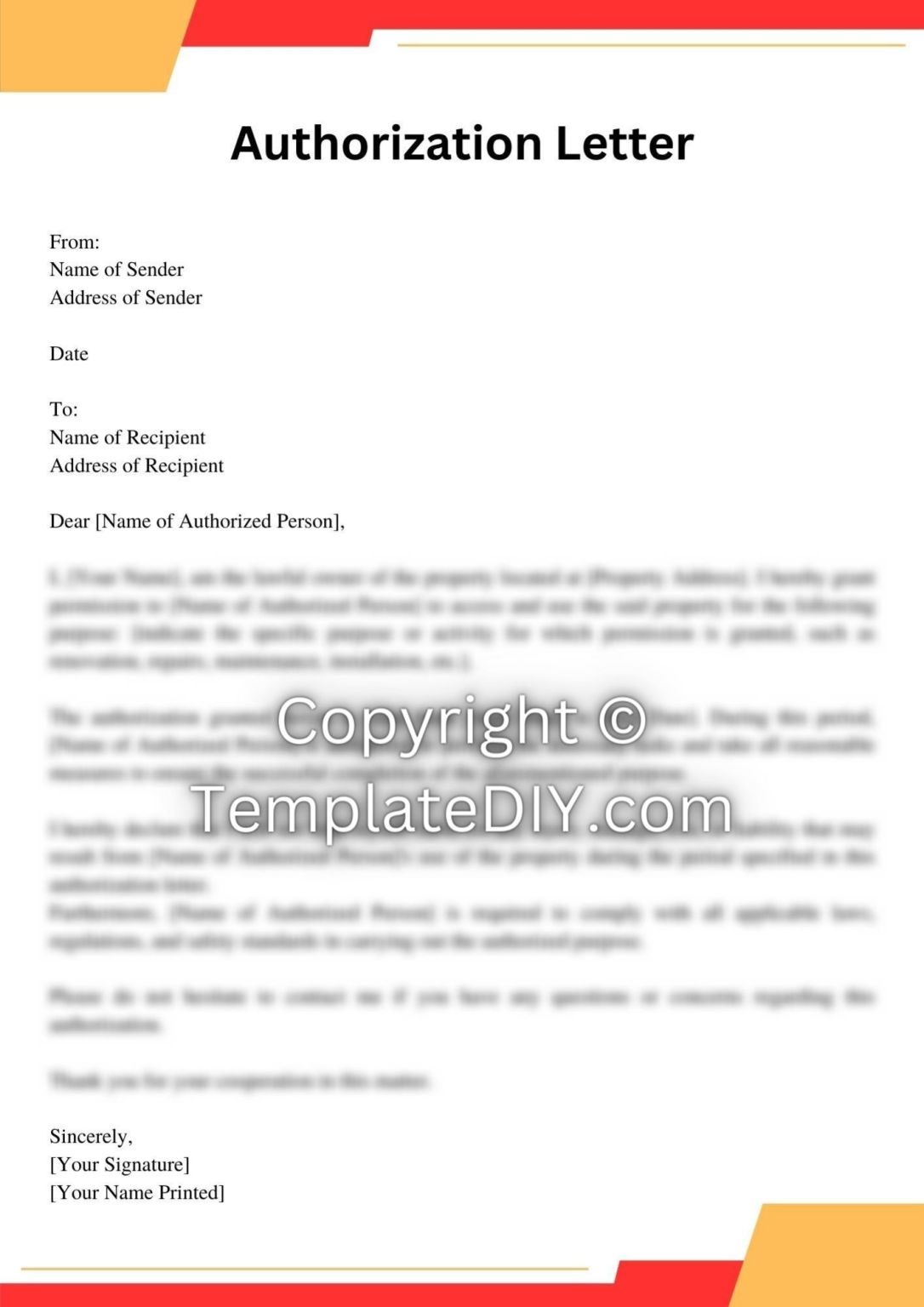 Permission Letter of Authorization from Property Owner