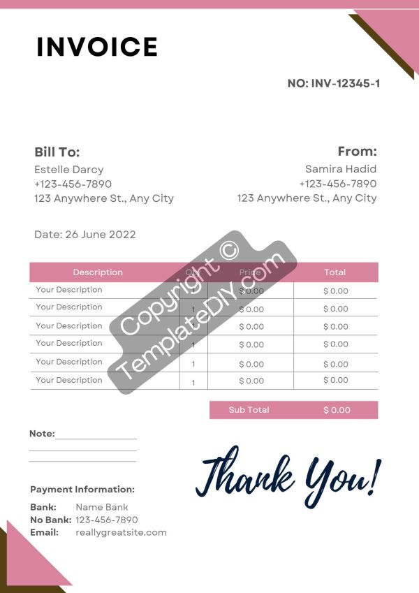 Personal Invoice Template Blank Printable PDF, Word, Excel