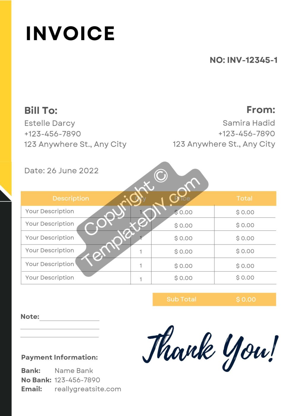 Personal Invoice Template Blank Printable PDF, Word, Excel