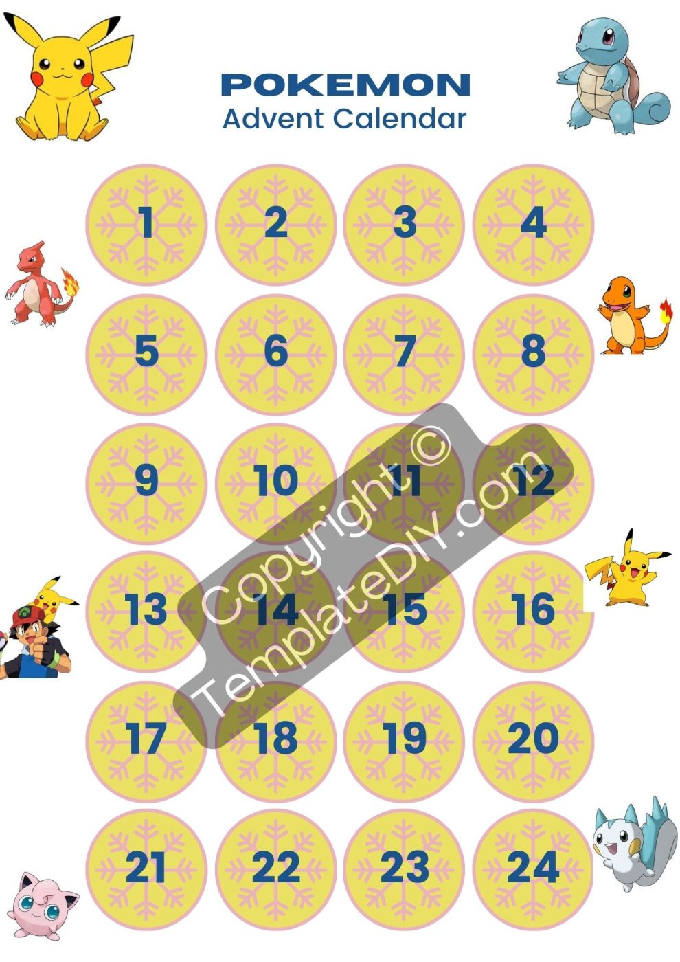 Pokemon Advent Calendar Printable Template in PDF, Word