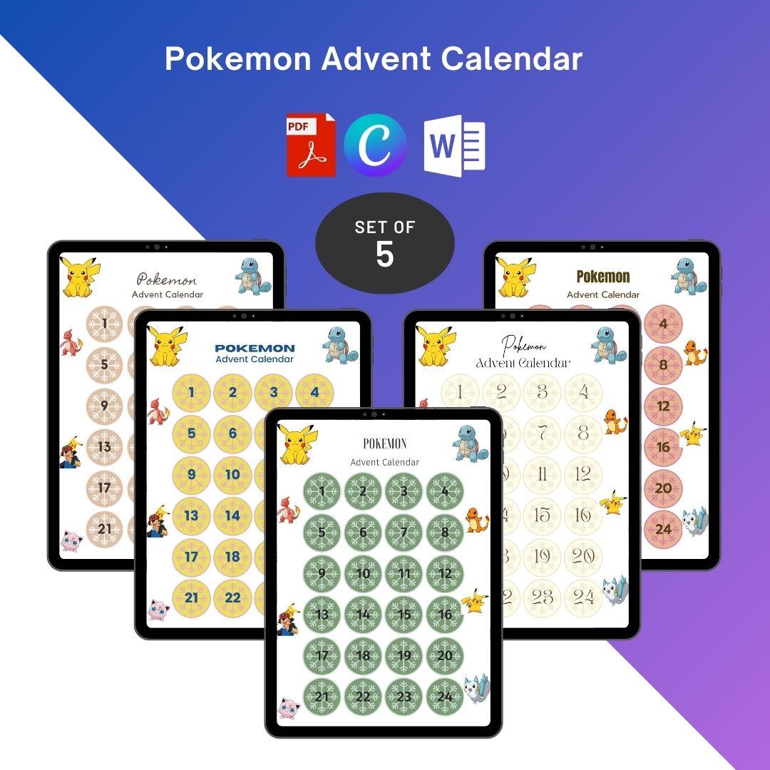 Pokemon Advent Calendar Printable Template in PDF, Word