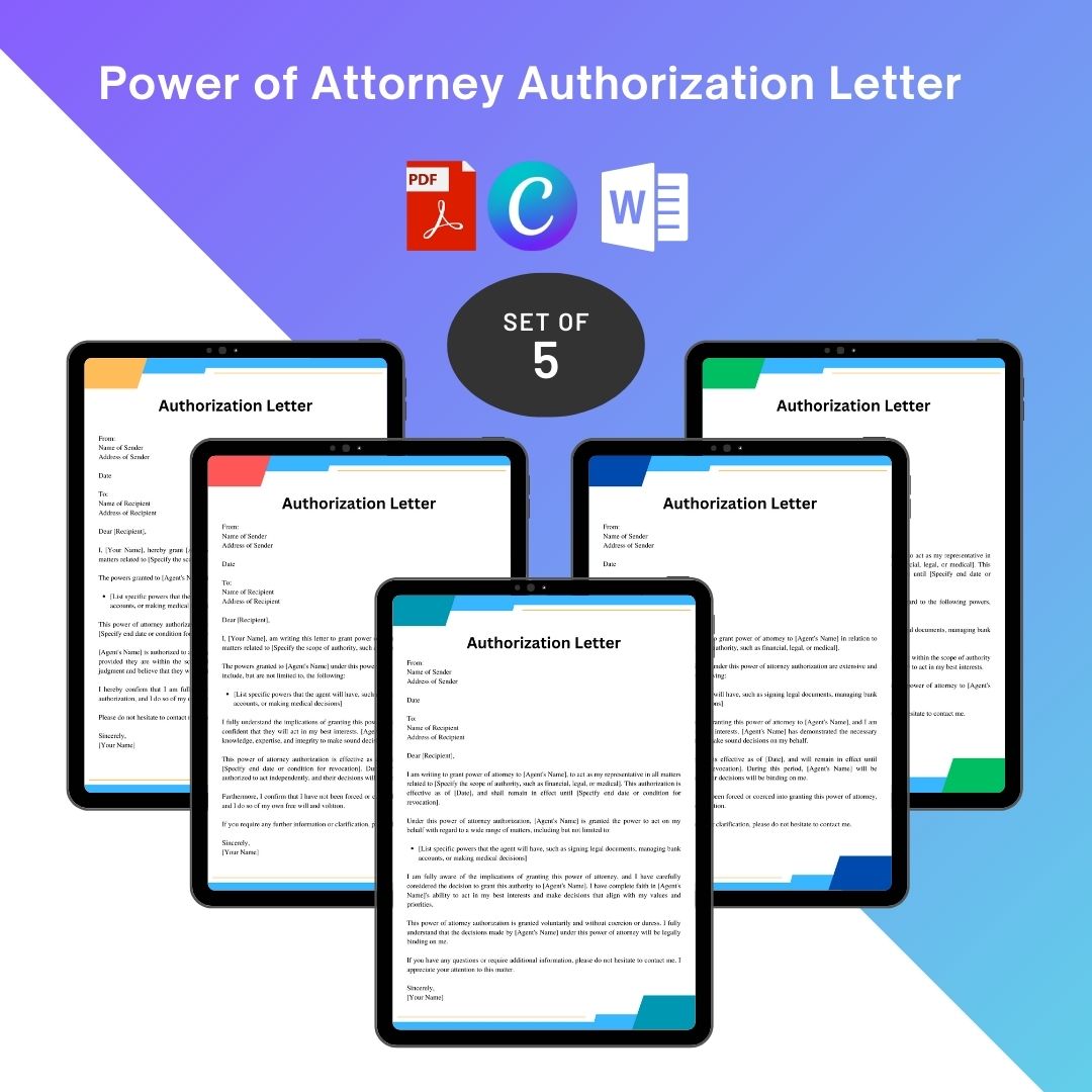 Power of Attorney Authorization Letter Sample Template