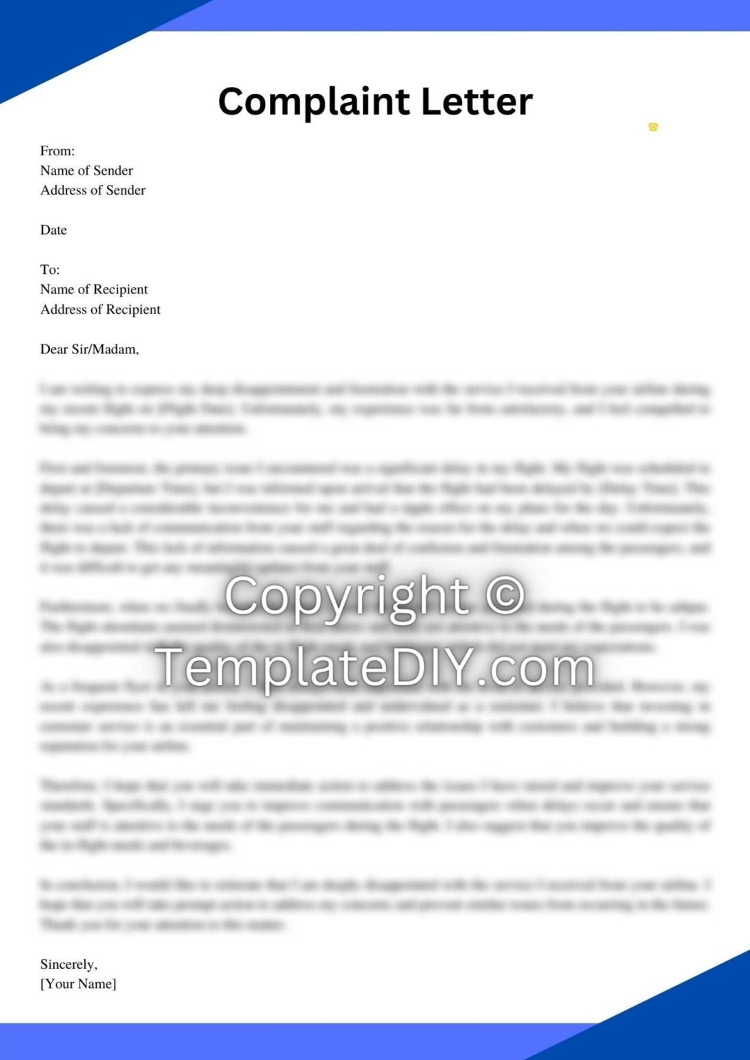 Airline Complaint Letter Sample with Examples [Word]