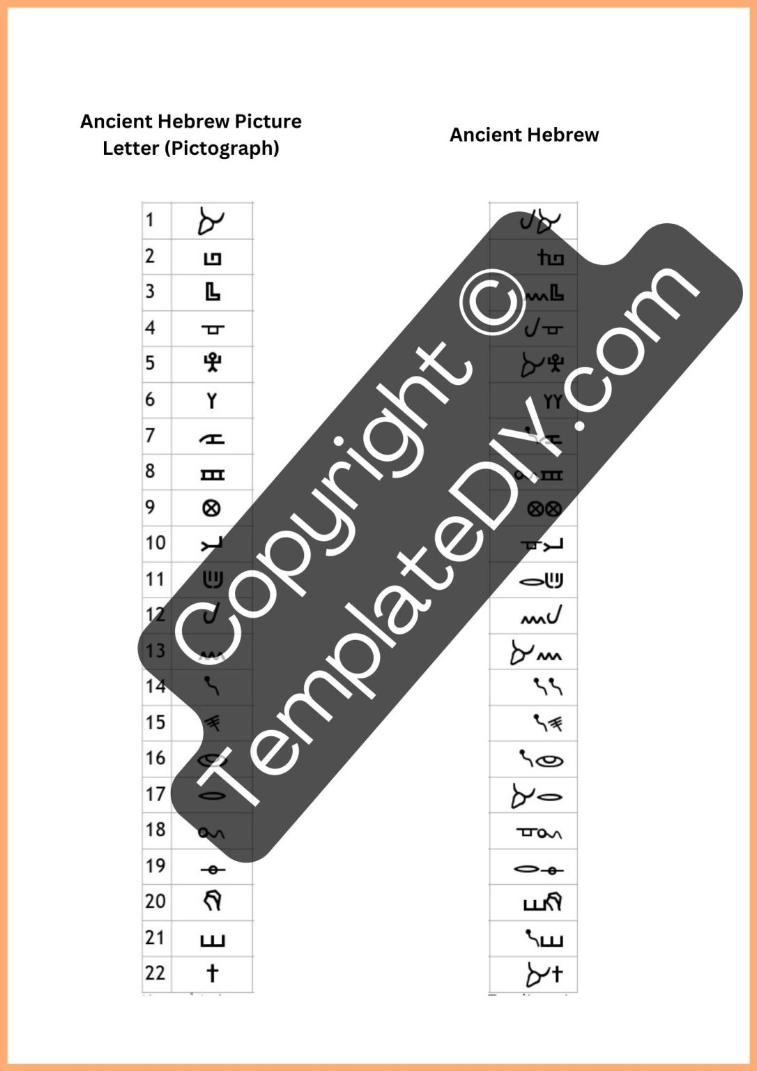 Ancient Hebrew Alphabet Printable Template in Pdf Word