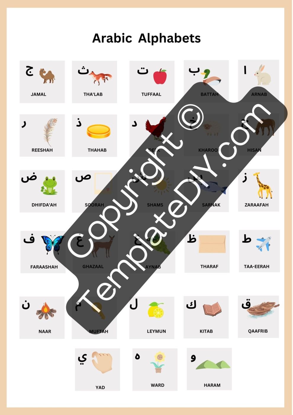 Arabic Alphabet Cheat Sheet Printable Template