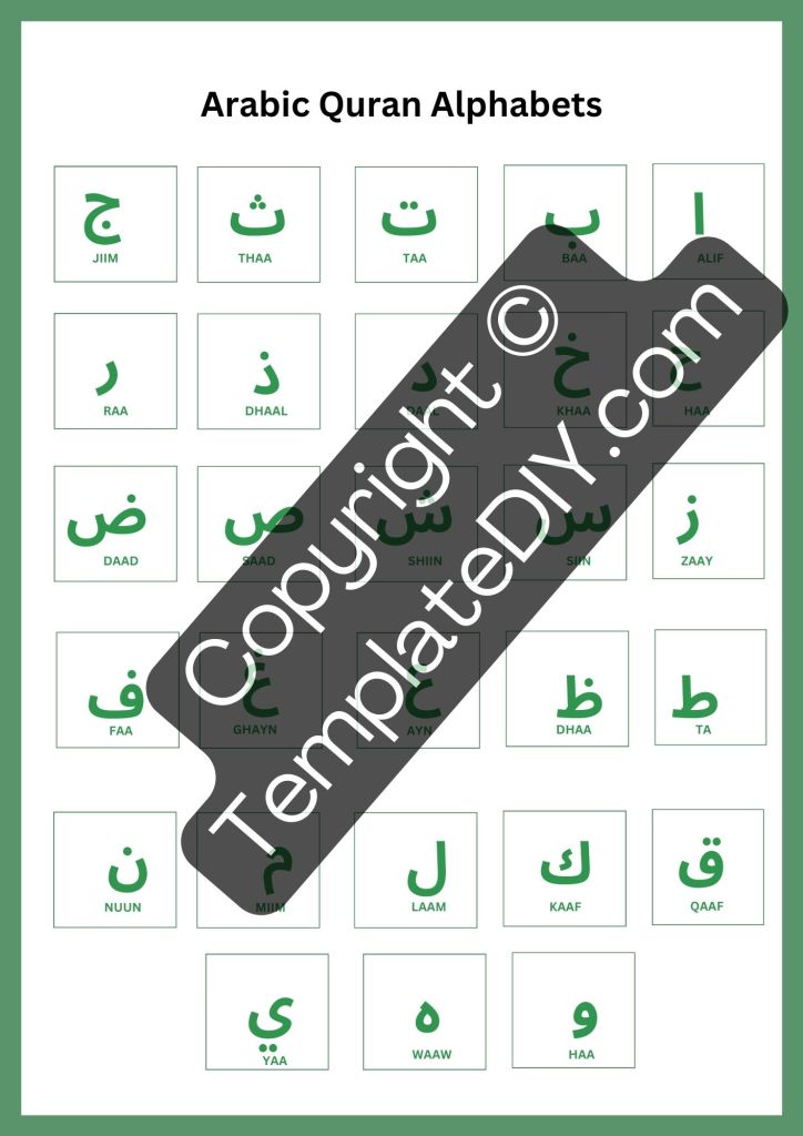 Arabic Quran Alphabet Printable Template PDF, Word