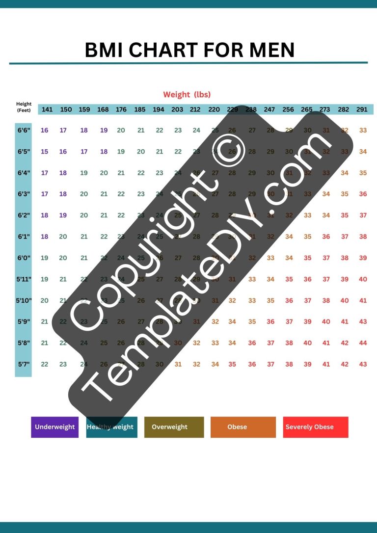 BMI Chart for Men Template Printable PDF, Word [Editable]