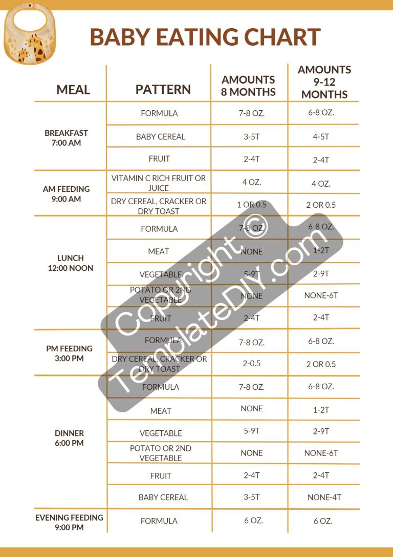 Baby Eating Chart Printable Template PDF, Word [Editable]