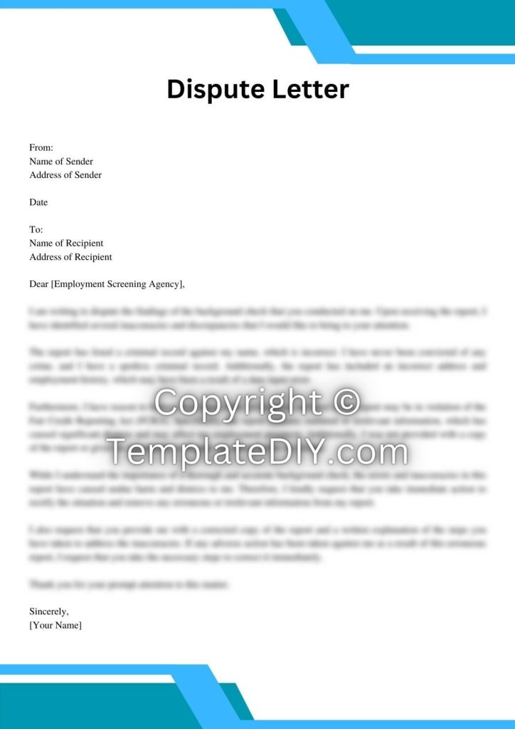 Background Check Dispute Letter Sample with Examples