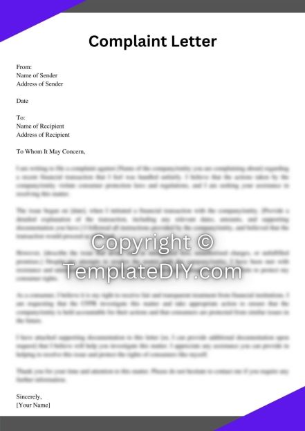 CFPB Complaint Letter Sample with Examples [Word Editable]