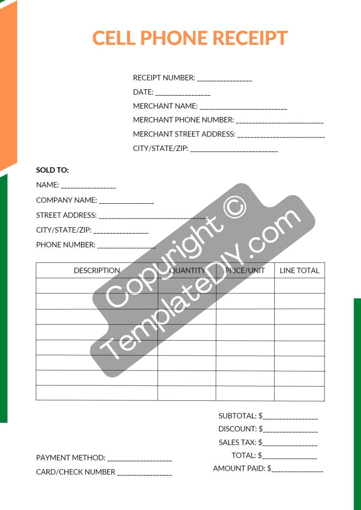 Cell Phone Receipt Template Blank Printable in Pdf, Excel
