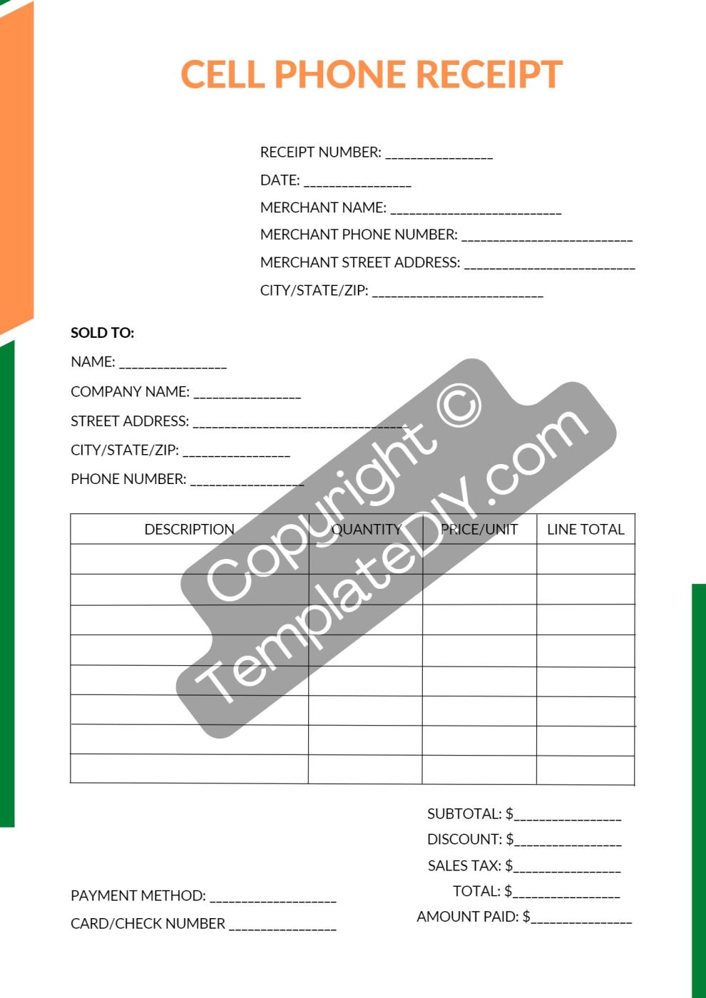 Cell Phone Receipt Template Blank Printable in Pdf, Excel