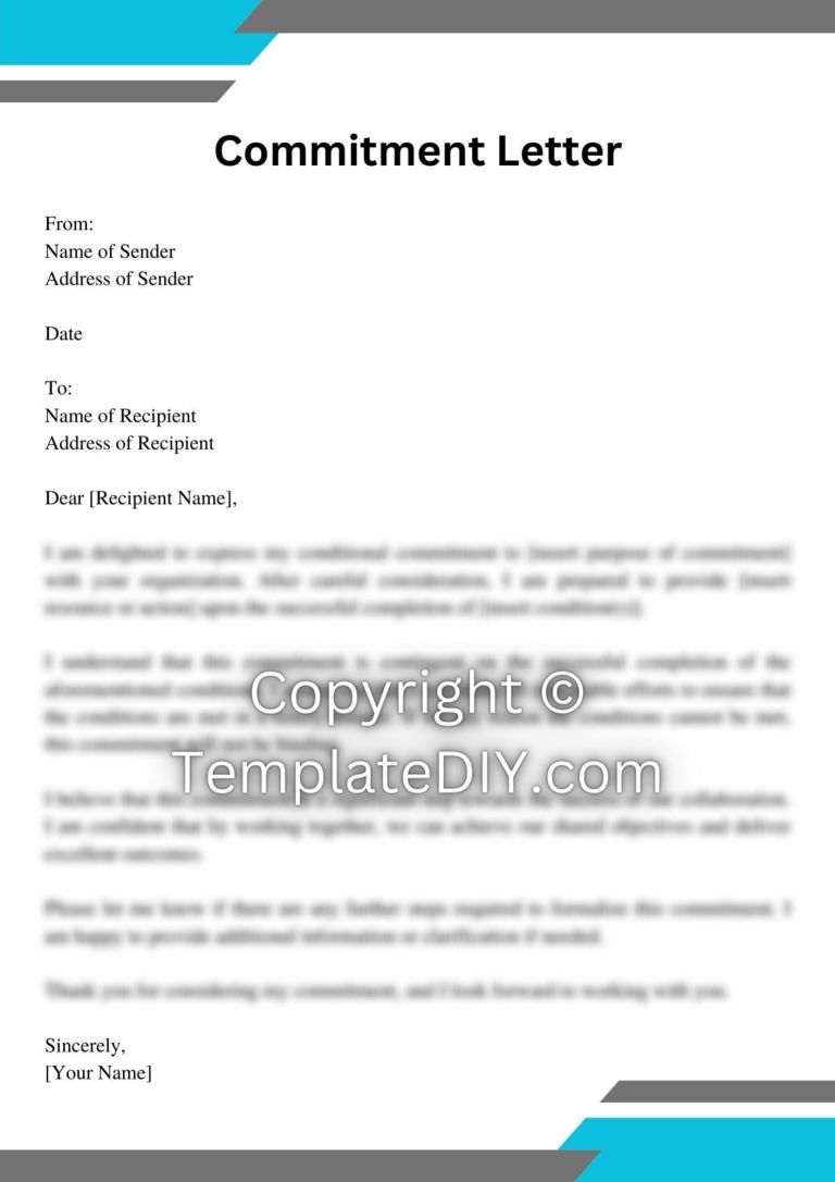 Conditional Commitment Letter Sample with Examples [Word]