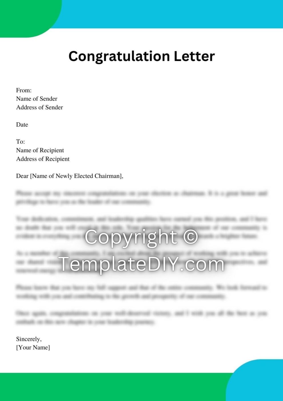 Congratulation Letter to Newly Elected Chairman Sample