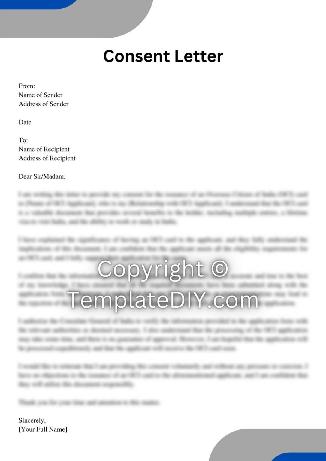 Consent Letter for OCI Application Template | Download Now