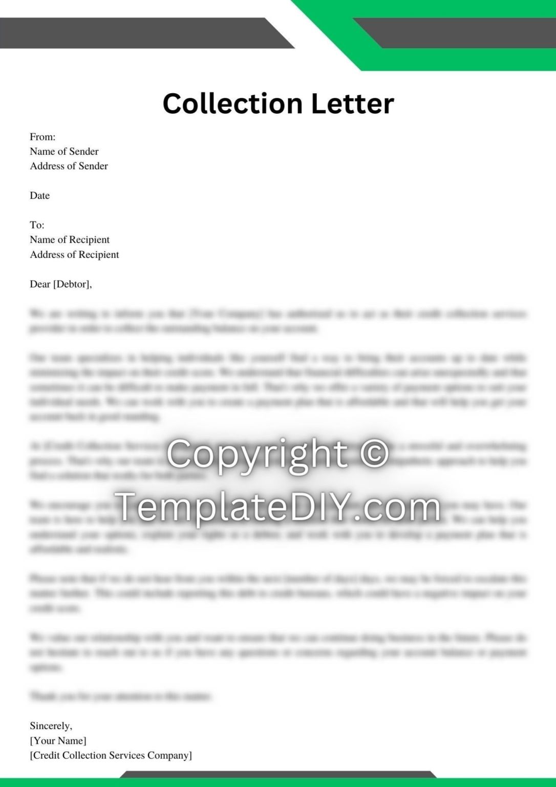 Credit Collection Services Letter Sample with Examples